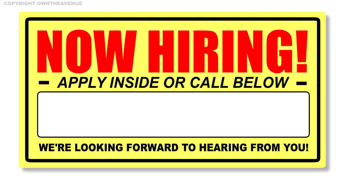 Now Hiring We're Hiring Truck Vehicle Bumper Business Door Sign Sticker ...