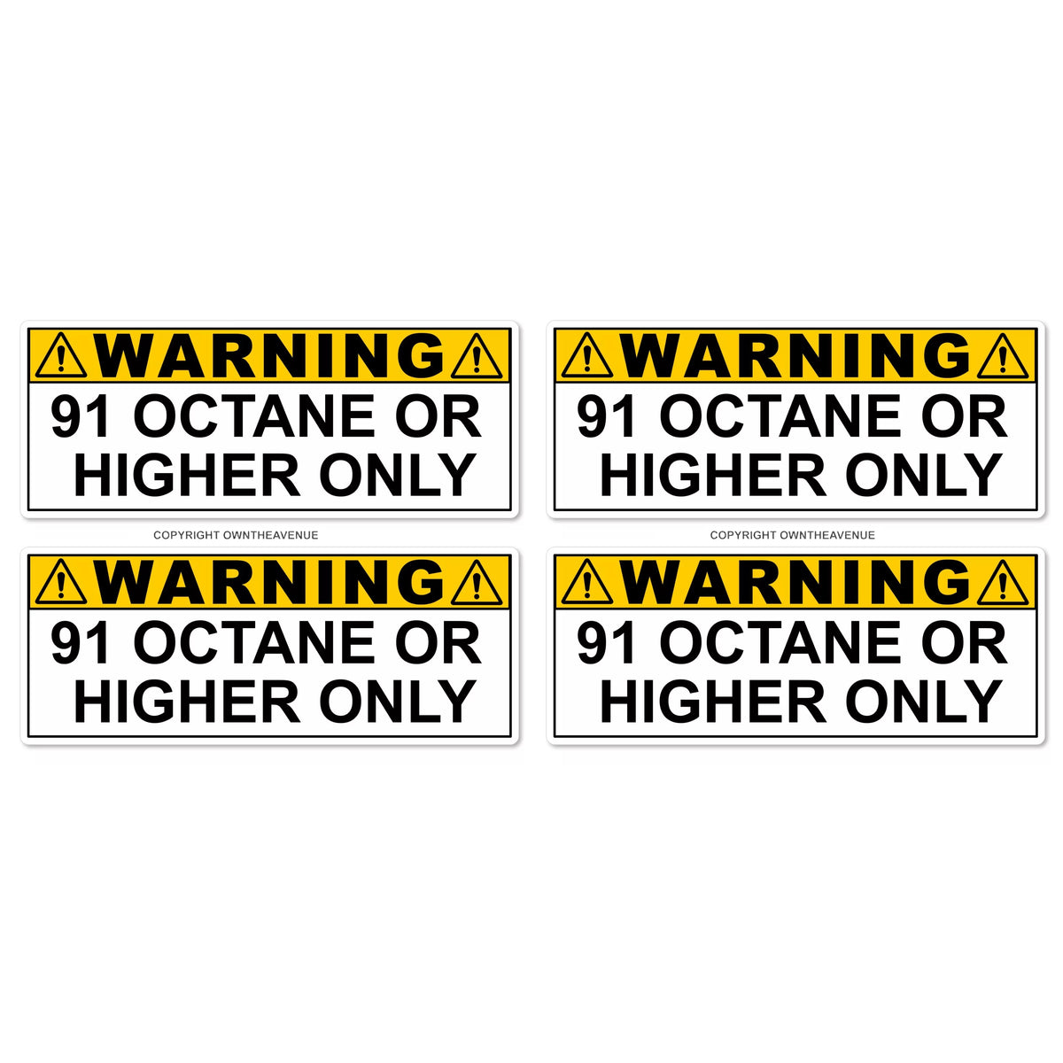 x4 - 91 Octane or Higher Gas Gasoline Fuel Tank Warning Label Vinyl St