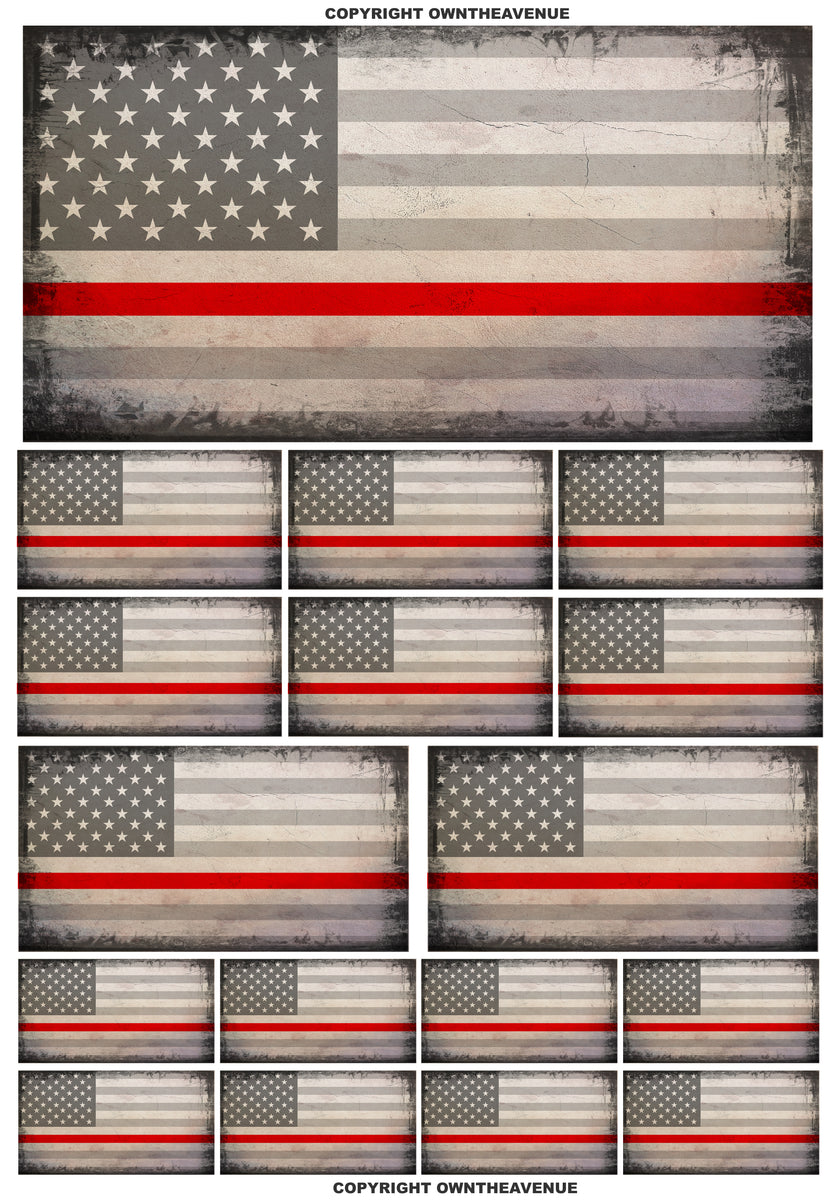 17Pcs Distressed USA American Red Color Line Flag Assorted Sticker Dec