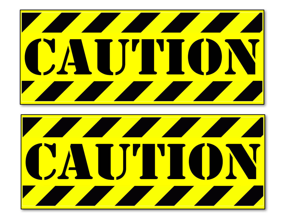 Two Pack Caution Safety Alert Warning Striped Hazard Vinyl Sticker Dec